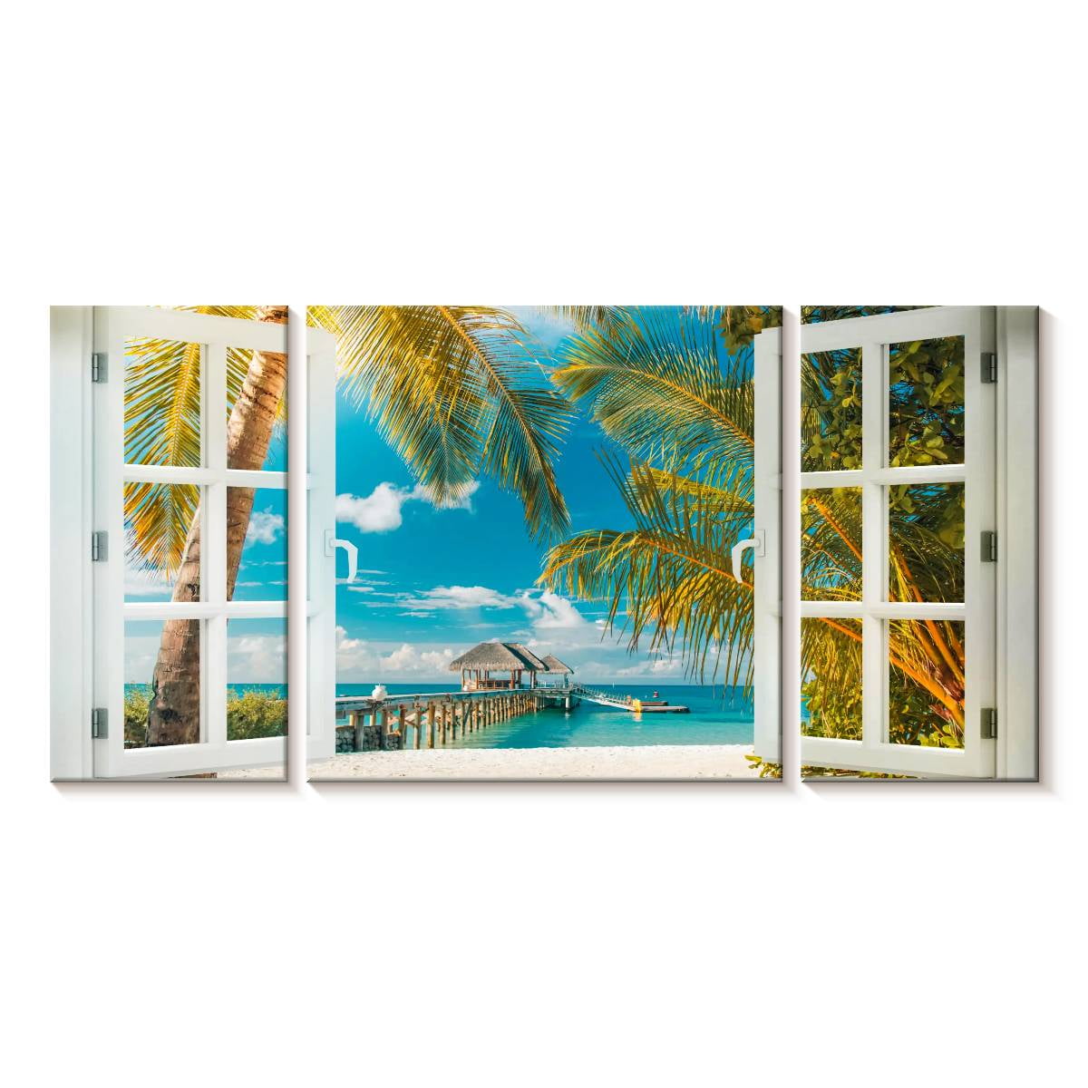 Elephant Stock Faux Window Scene Wall Art - Horizontal Multi Panel ...