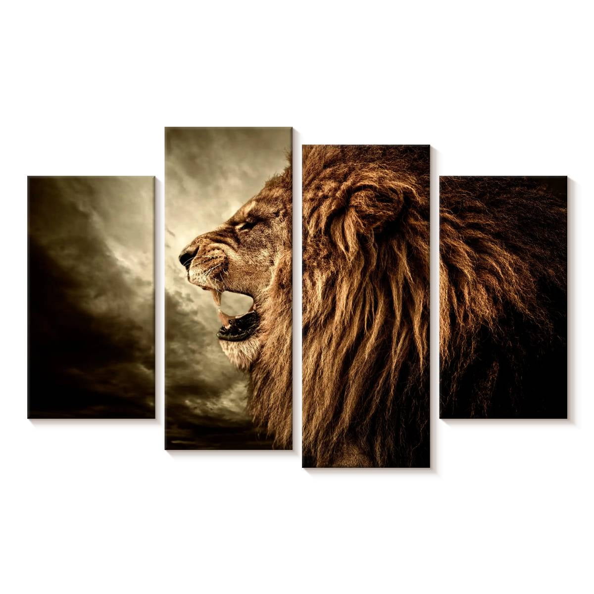 Elephant Stock Fierce Lion Growl Wall Art - Horizontal Multi Panel ...