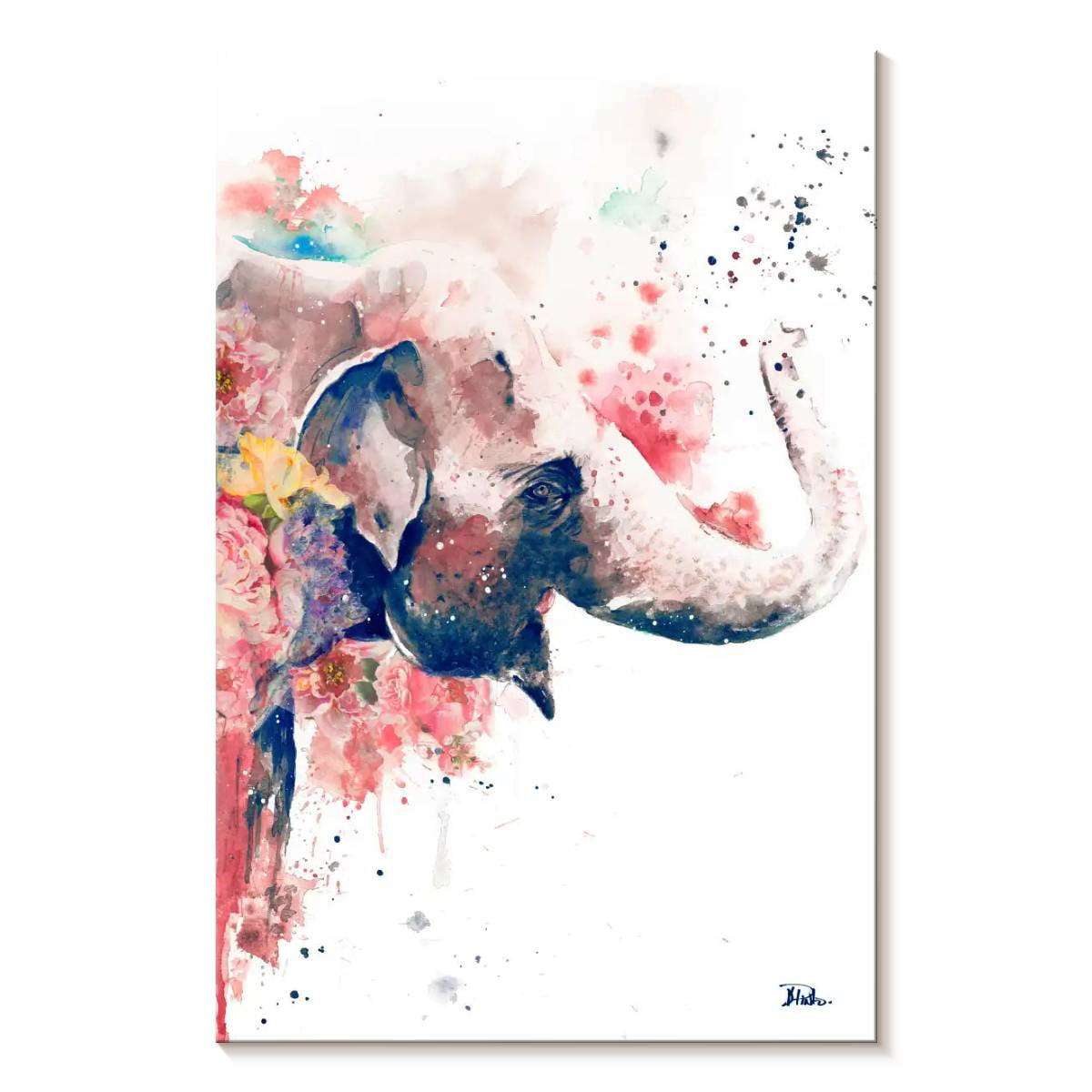 Elephant Stock Floral Watercolor Elephant Wall Art - Vertical Canvas ...