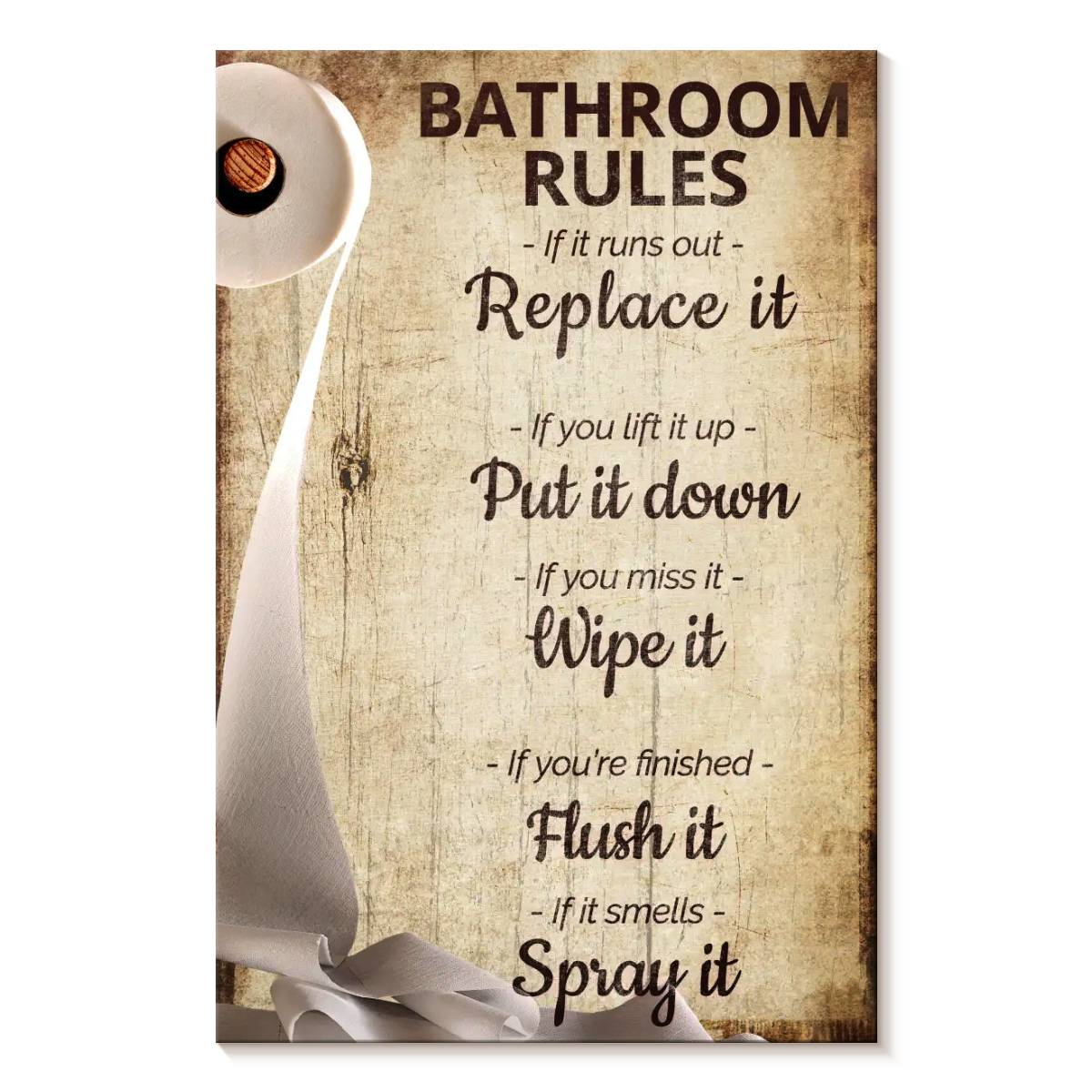 Elephant Stock Funny Bathroom Rules Wall Art - Vertical Canvas Wall Art ...