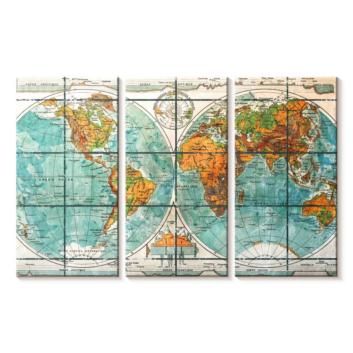 Elephant Stock Globe World Map Wall Art - Horizontal Multi Panel Canvas ...