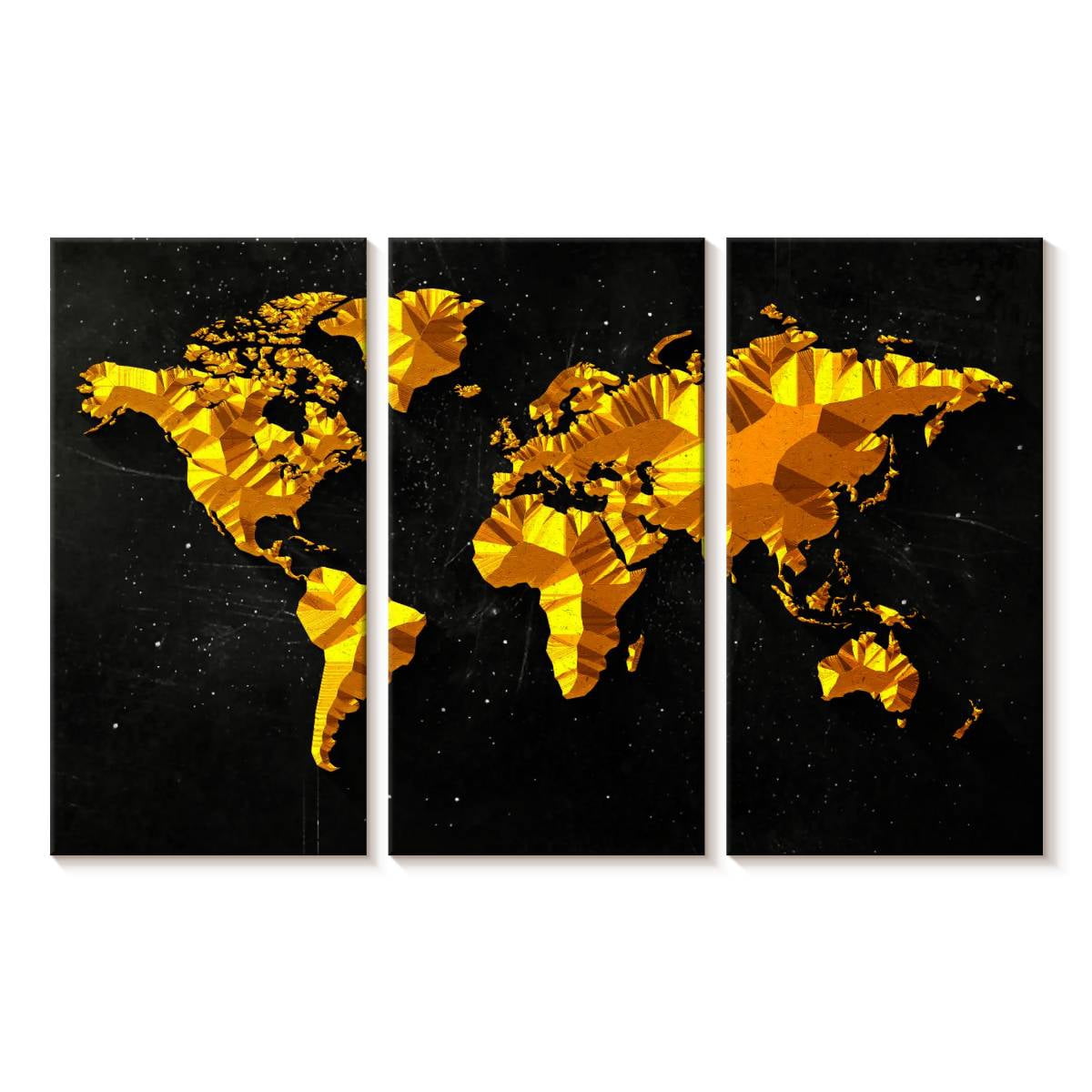 Elephant Stock Gold Abstract World Map Wall Art - Horizontal Multi ...