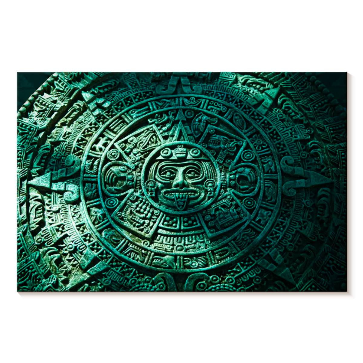 Elephant Stock Green Aztec Sun Stone Wall Art - Horizontal Canvas Wall ...