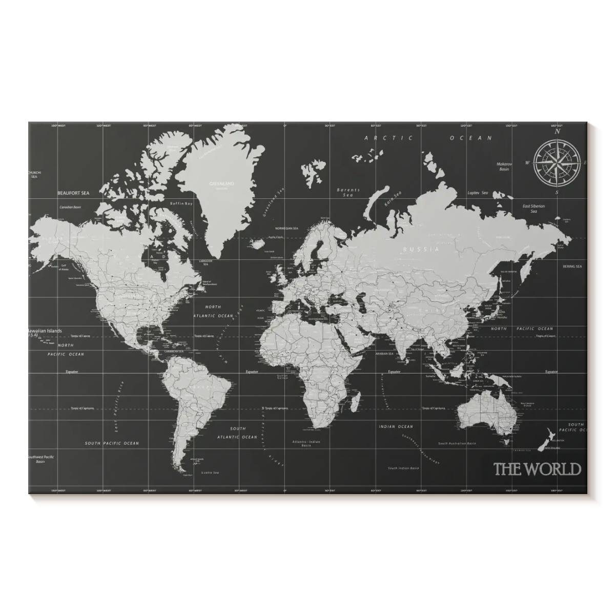 Elephant Stock Grid Lines World Map Wall Art - Horizontal Canvas Wall ...