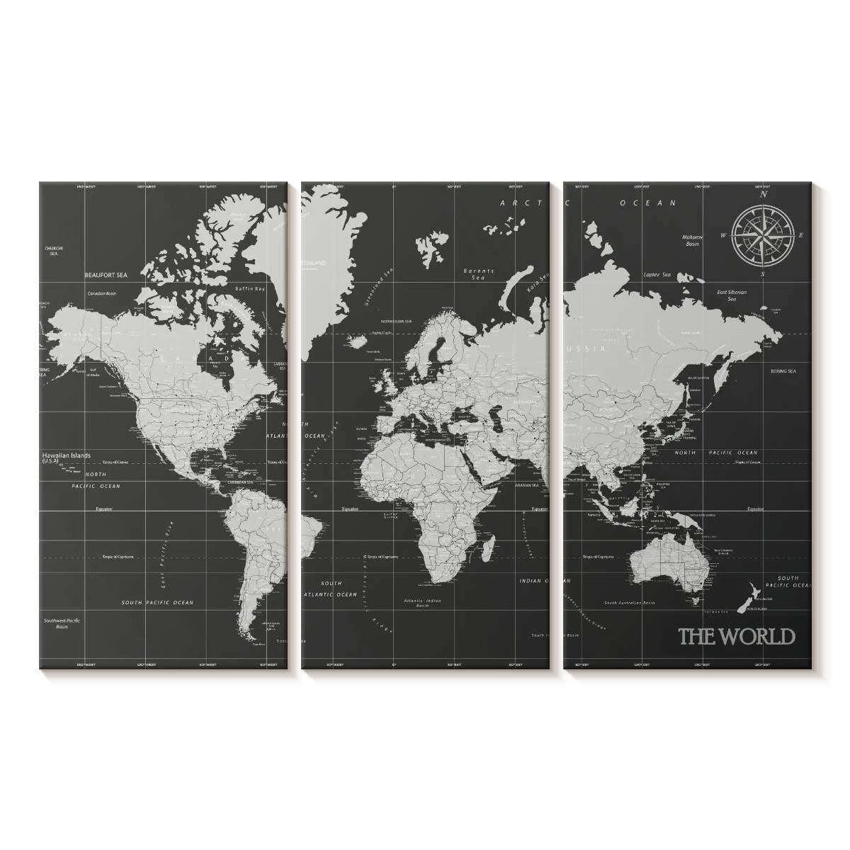 Elephant Stock Grid Lines World Map Wall Art - Horizontal Multi Panel ...