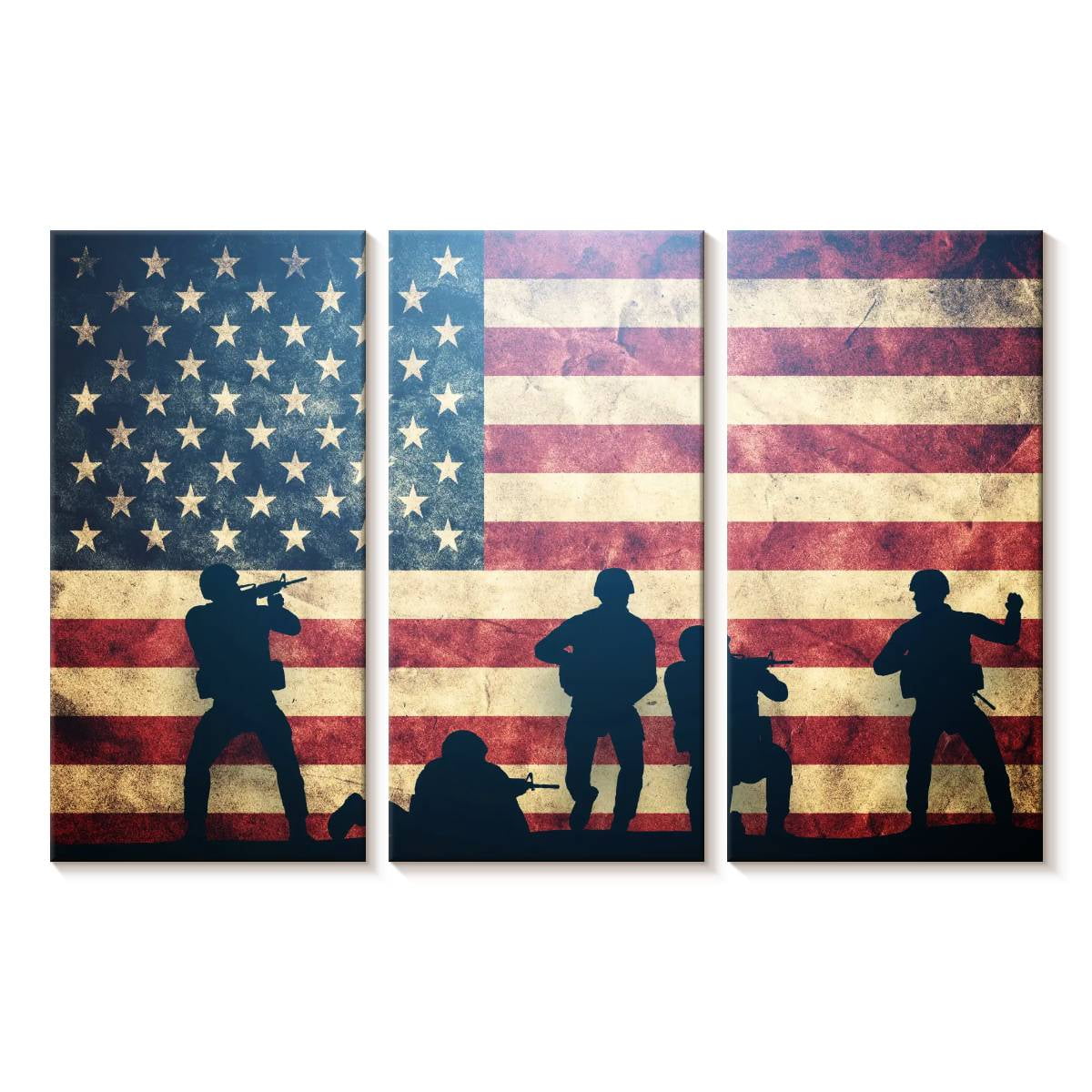 Elephant Stock Grunge Us Military Wall Art - Horizontal Multi Panel Canvas - Living Room Wall ...