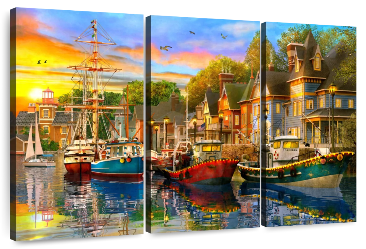 Elephant Stock Harbour Lights Wall Art - Horizontal Multi Panel Canvas ...