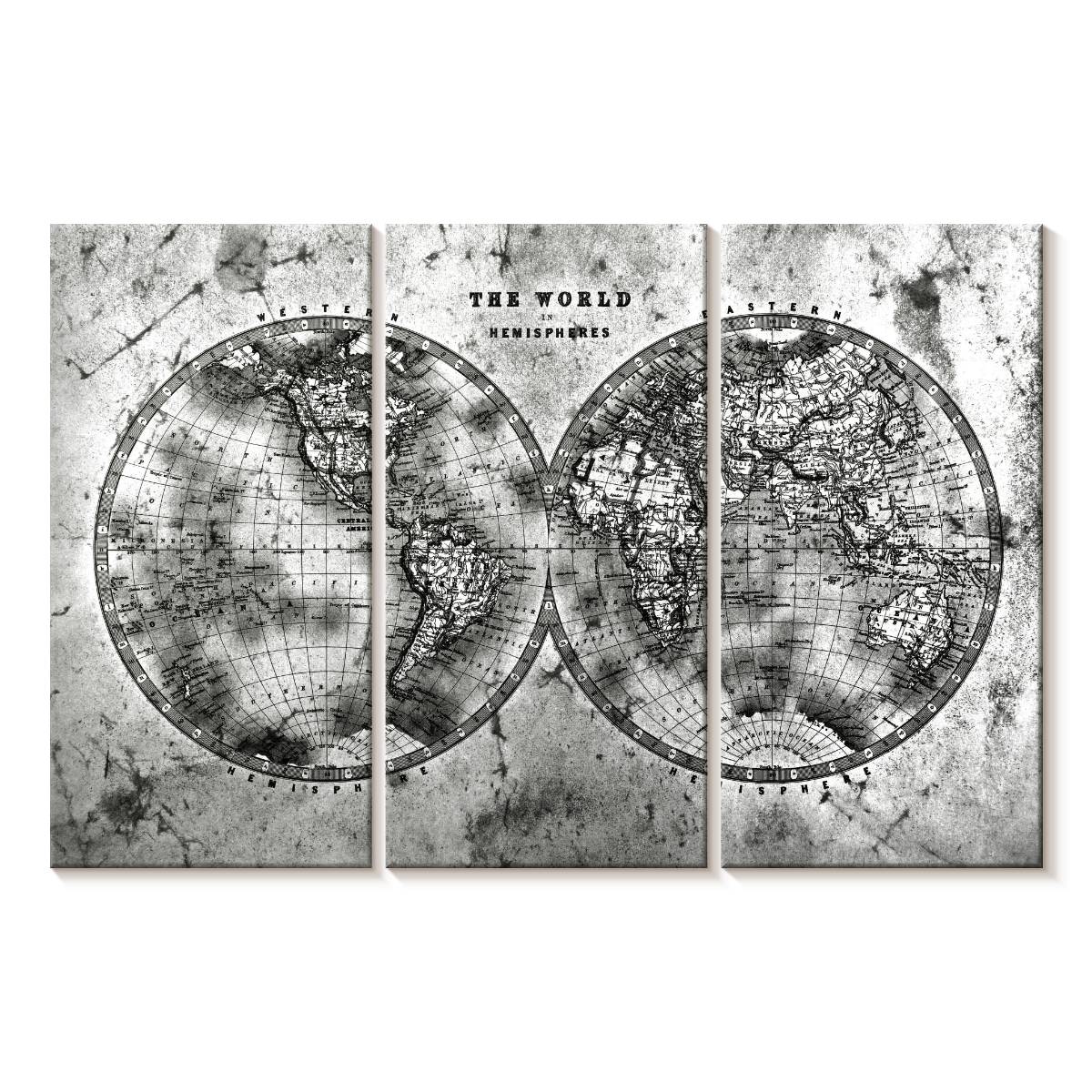 Elephant Stock Hemispheres Contrast World Map Wall Art - Horizontal ...