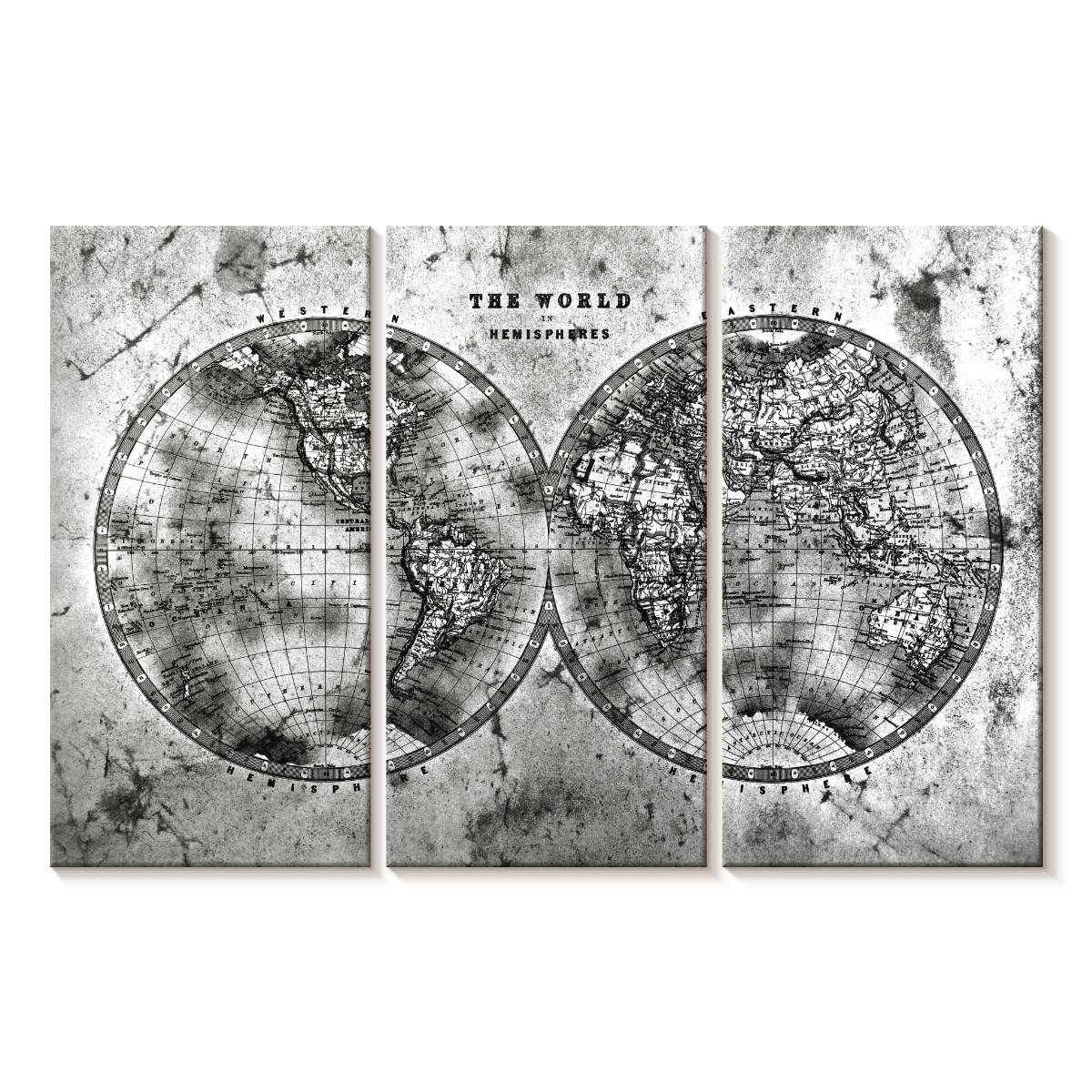 Elephant Stock Hemispheres Contrast World Map Wall Art - Horizontal ...