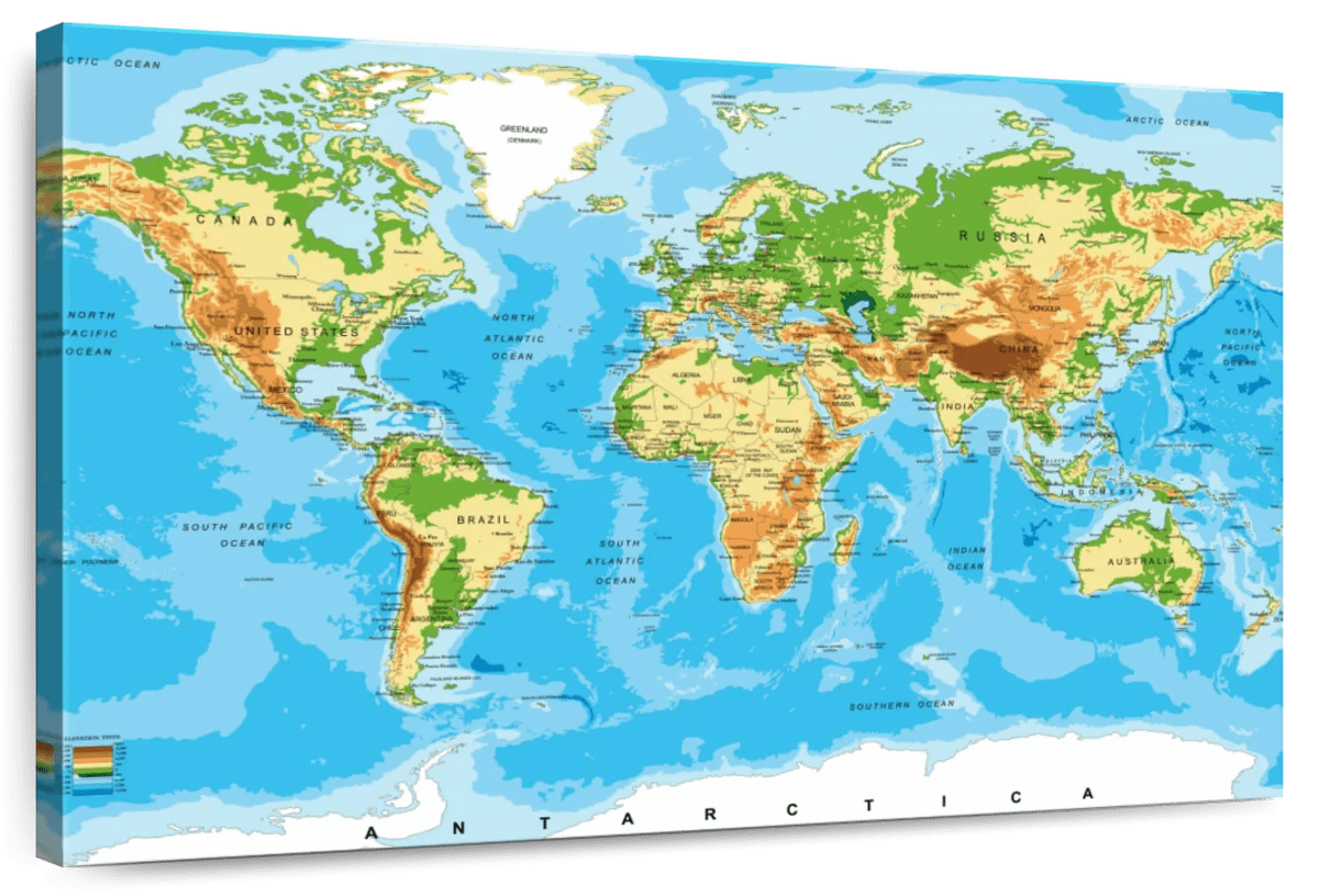 Elephant Stock Highly Detailed World Map Wall Art - Horizontal Canvas ...