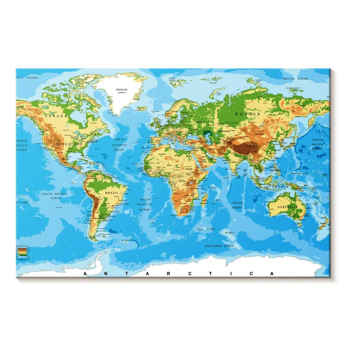 Elephant Stock Highly Detailed World Map Wall Art - Horizontal Canvas ...