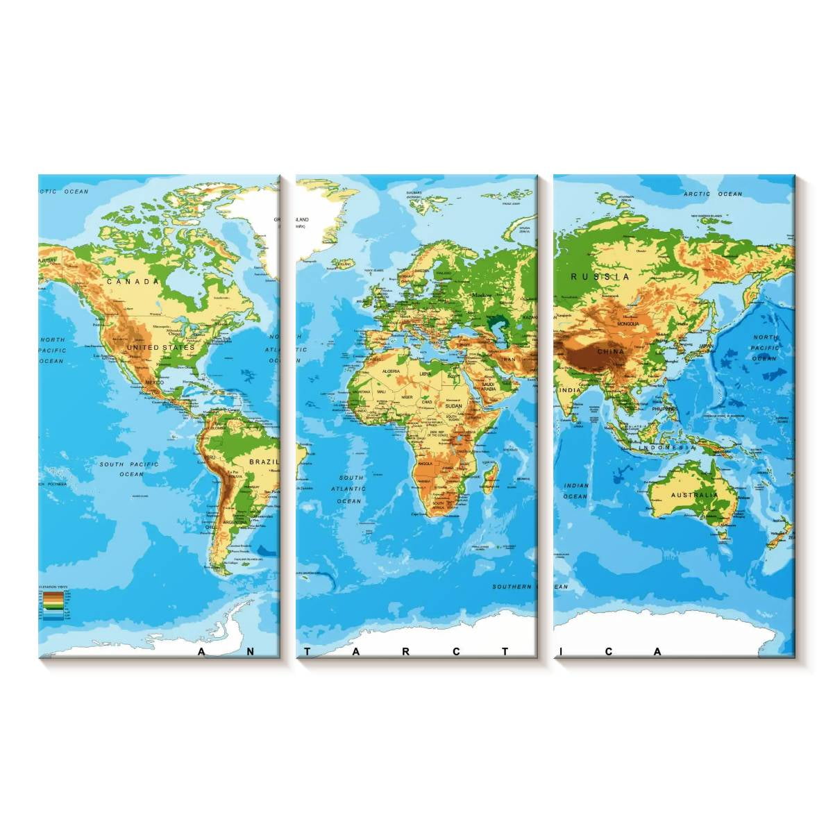 Elephant Stock Highly Detailed World Map Wall Art - Horizontal Multi ...
