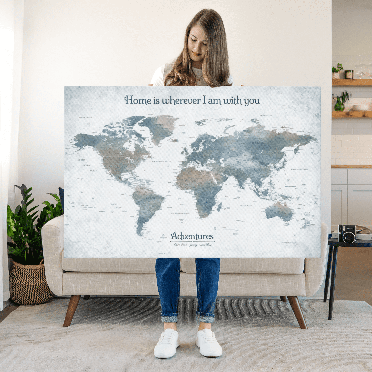 Elephant Stock Home With You Ii Push Pin World Map Wall Art - Map ...