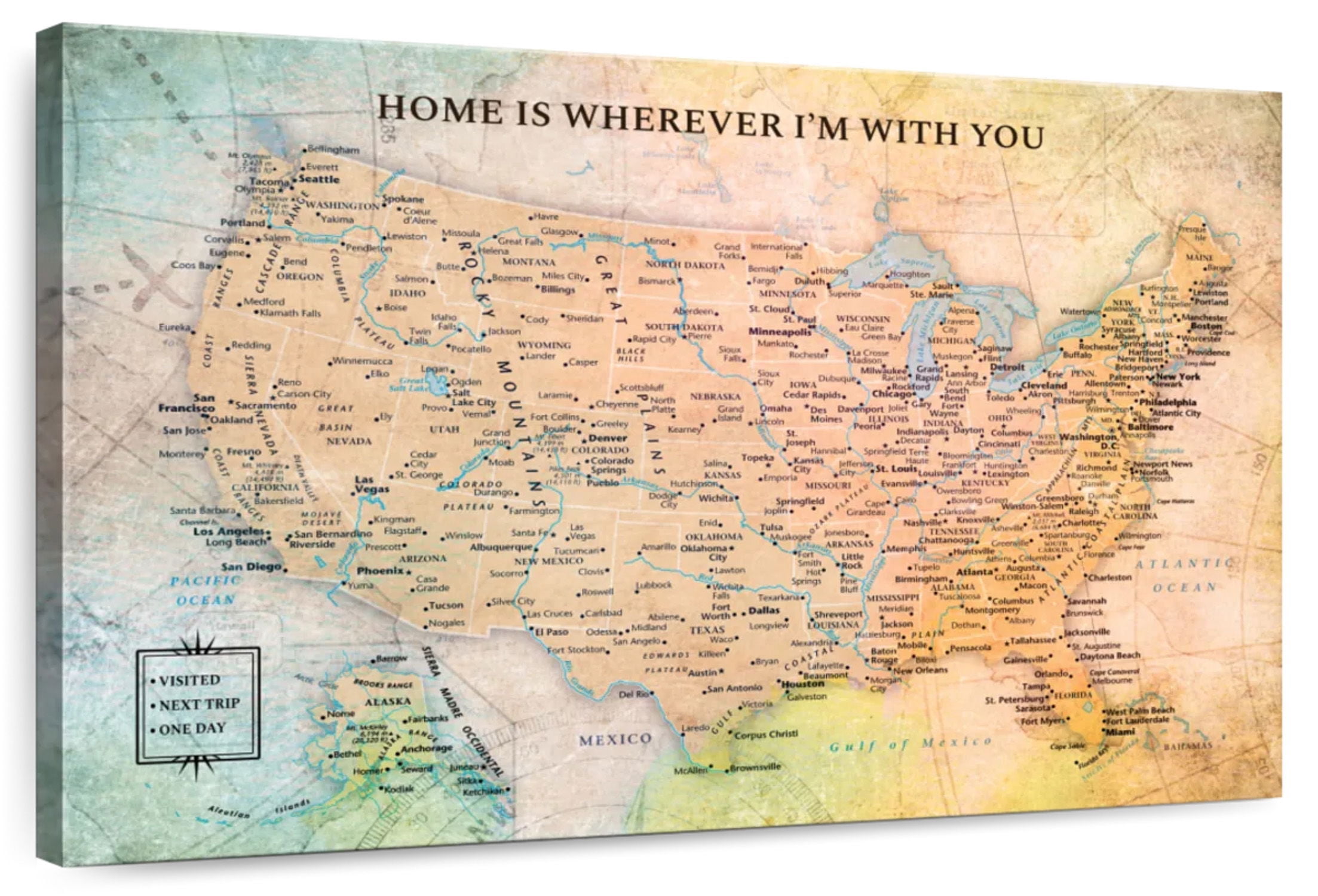 Elephant Stock Home With You Push Pin Usa Map Wall Art - Map Canvas ...