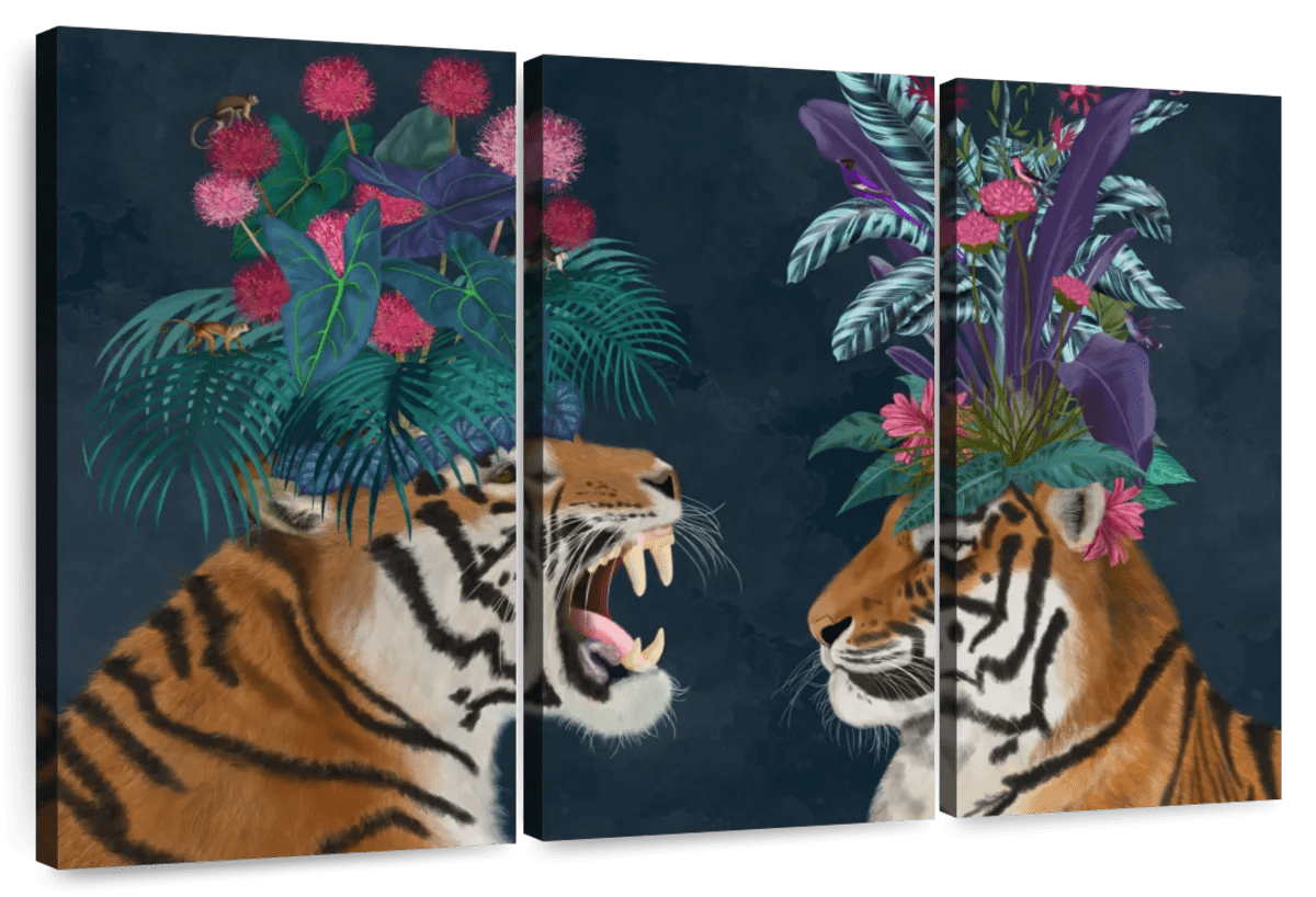 Elephant Stock Hot House Tigers Pair Dark Wall Art - Horizontal Multi ...