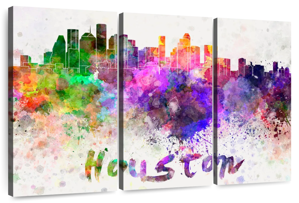 Elephant Stock Houston Skyline Colors Wall Art - Horizontal Multi Panel ...
