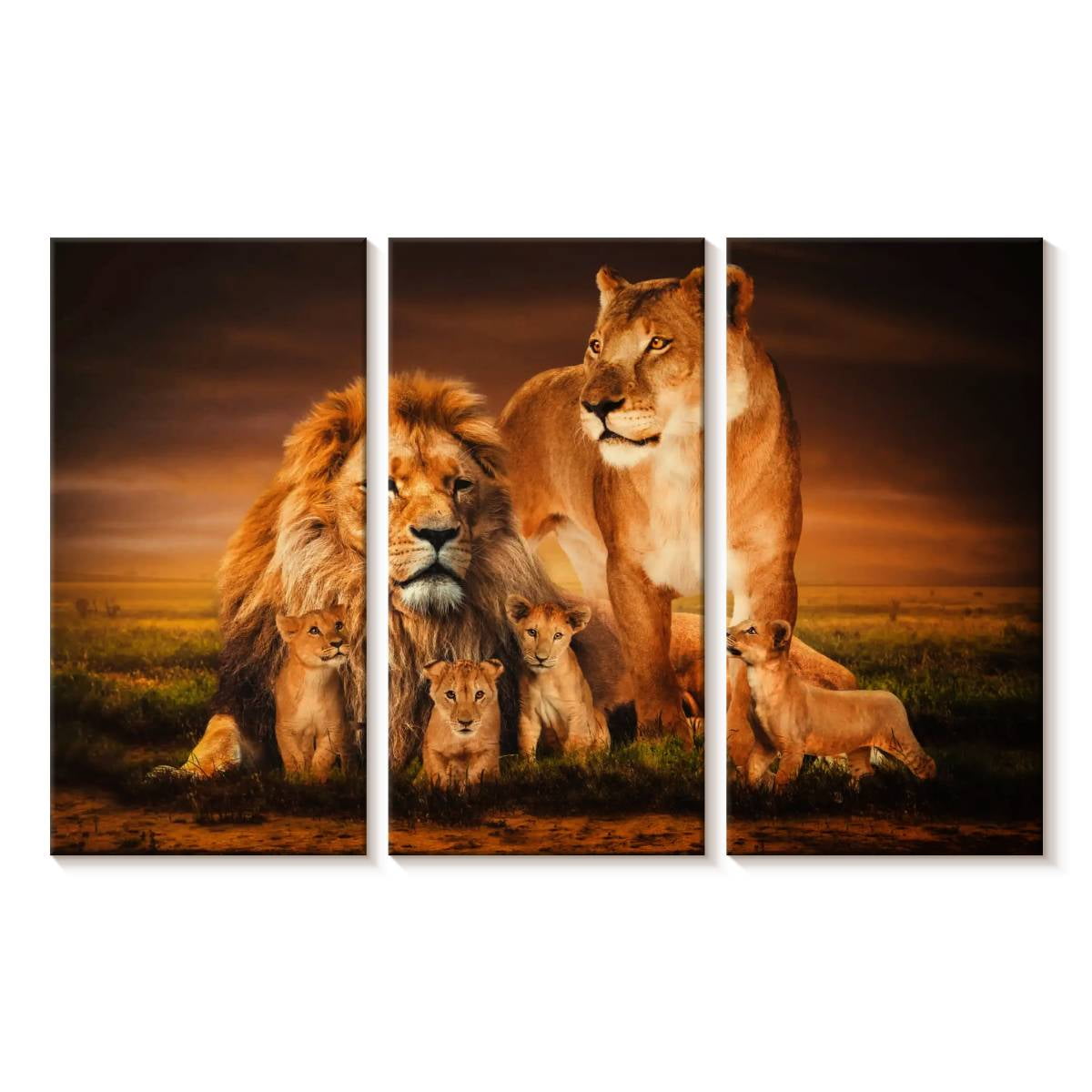 Elephant Stock Lion Family Wall Art - Horizontal Multi Panel Canvas ...