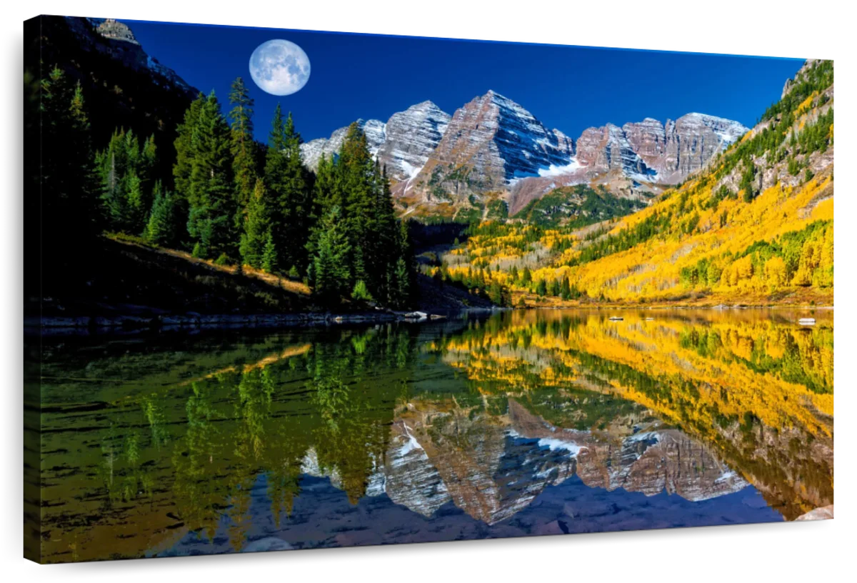 Elephant Stock Maroon Bells Full Moon Wall Art - Horizontal Canvas Wall ...