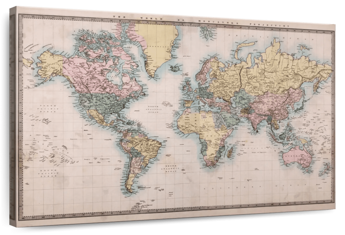 Elephant Stock Mercator Projection World Map Wall Art - Horizontal ...