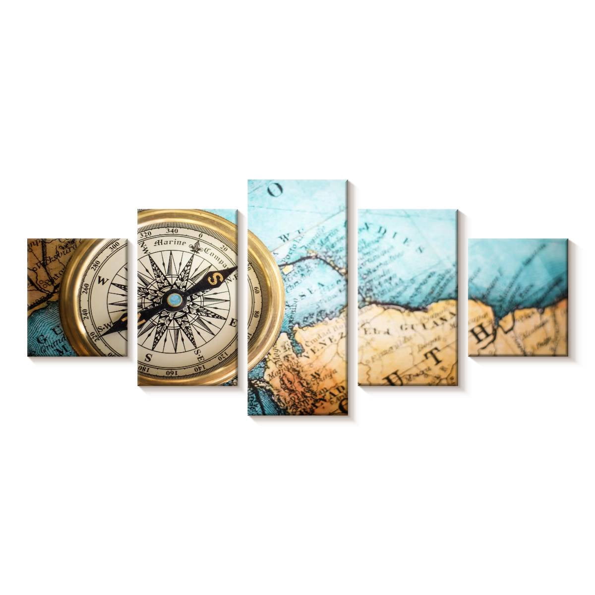 Elephant Stock Metal Compass Wall Art - Horizontal Multi Panel Canvas ...