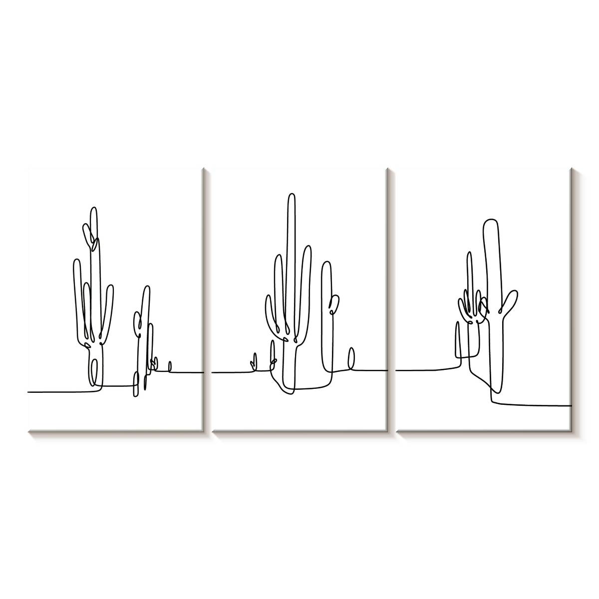 Elephant Stock Minimalist Line Cactus Wall Art - Horizontal Multi Panel ...