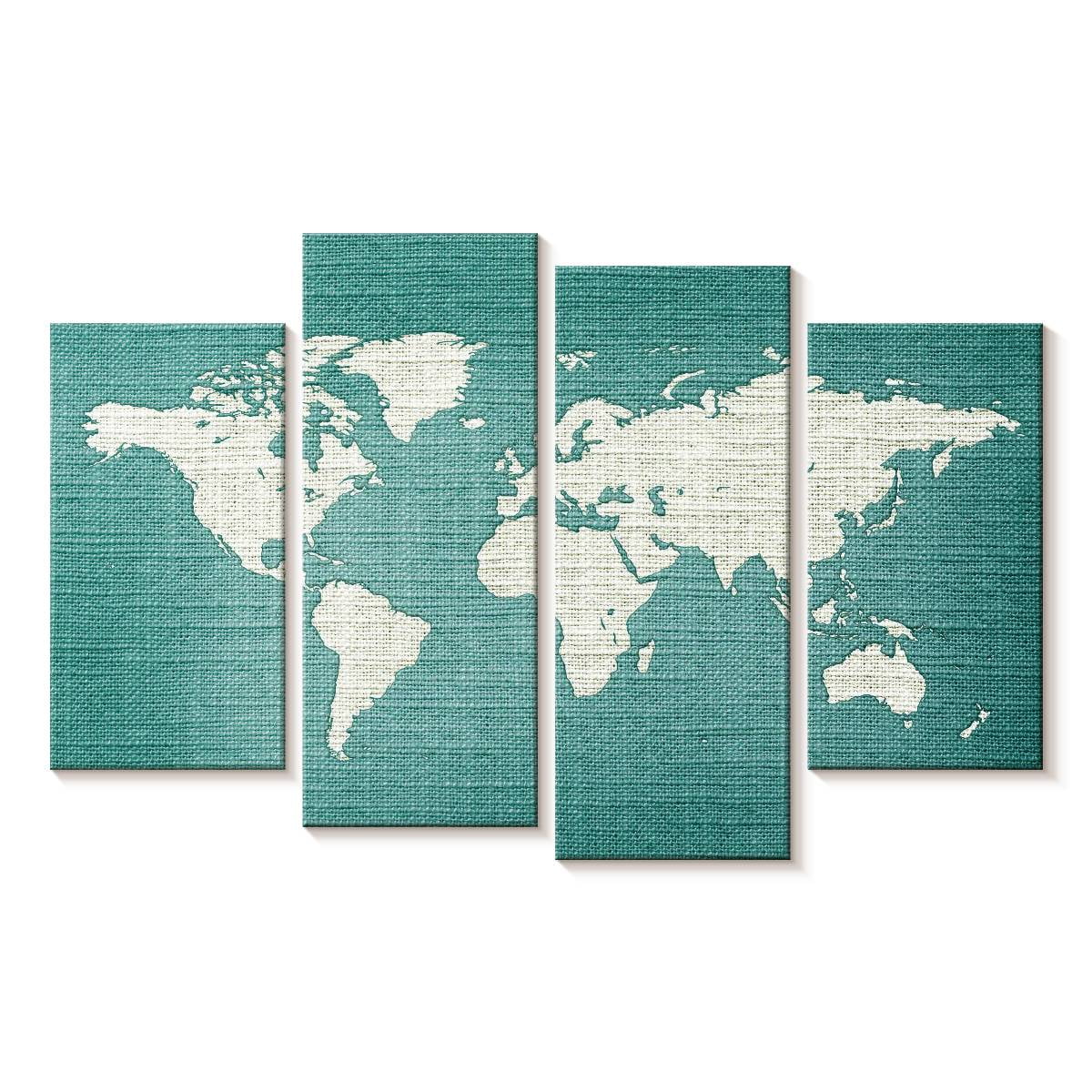 Elephant Stock Mint Linen World Map Wall Art - Horizontal Multi Panel ...