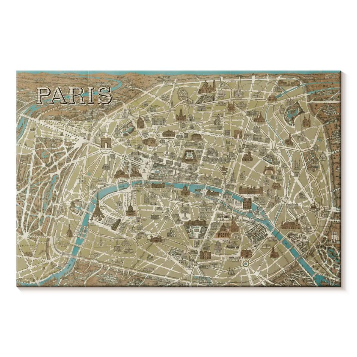 Elephant Stock Monuments Of Paris Map Blue Wall Art - Horizontal Canvas ...