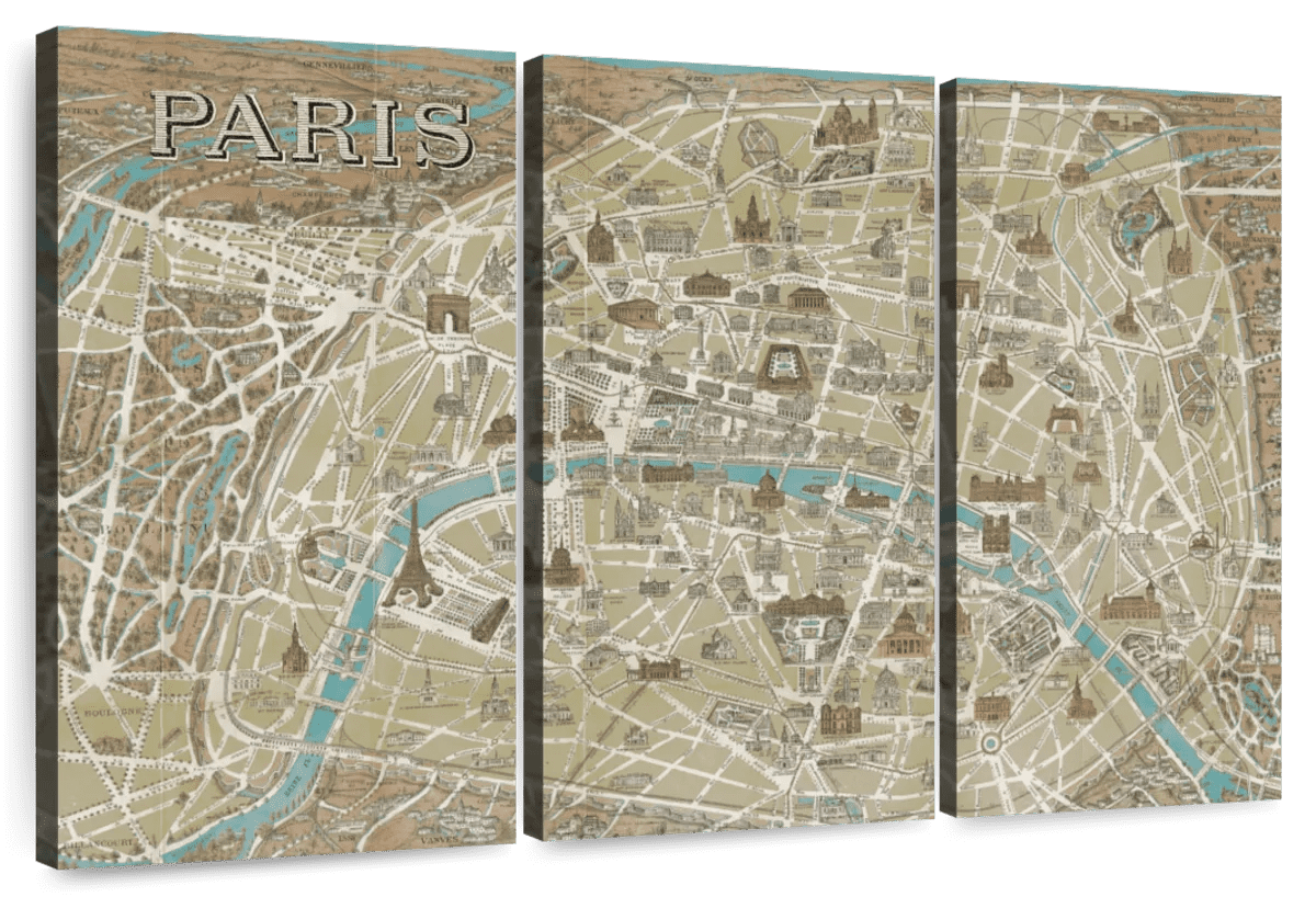 Elephant Stock Monuments Of Paris Map Blue Wall Art - Horizontal Multi ...