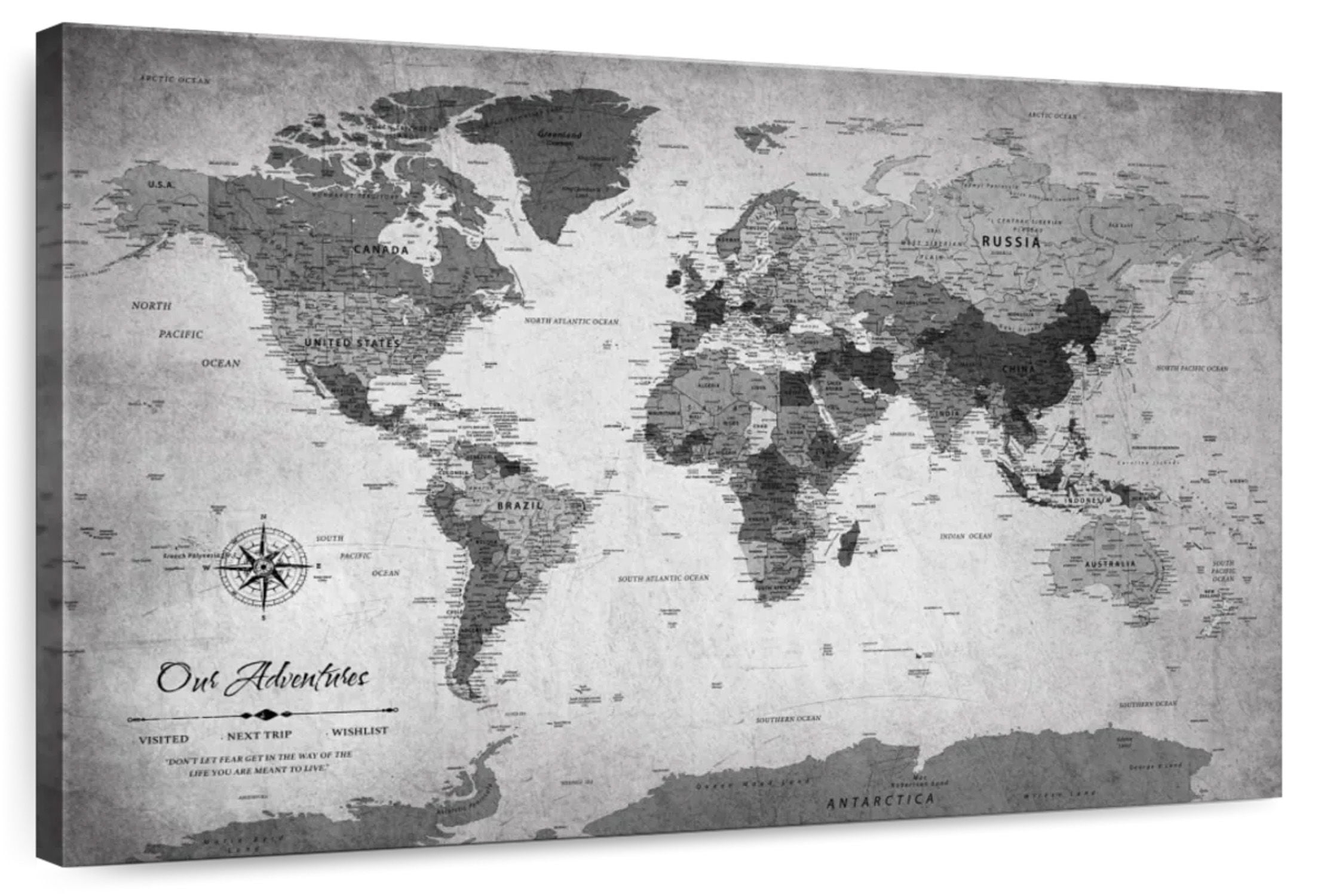 Elephant Stock My World Map With Push Pins Iii Wall Art - Map Canvas ...