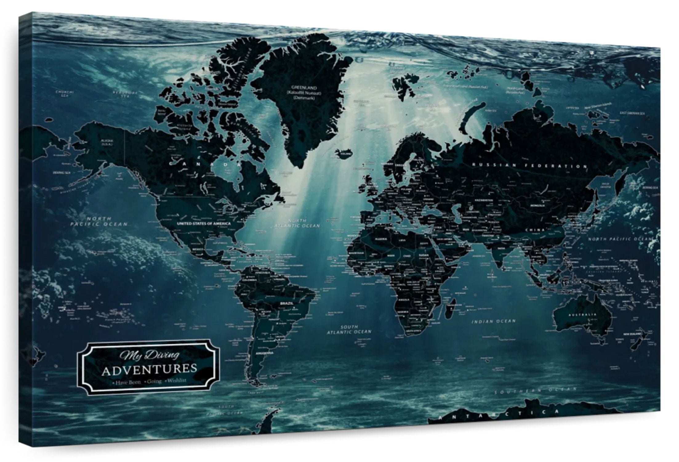 Elephant Stock My World Push Pin Travel Map Ii Wall Art - Map Canvas ...