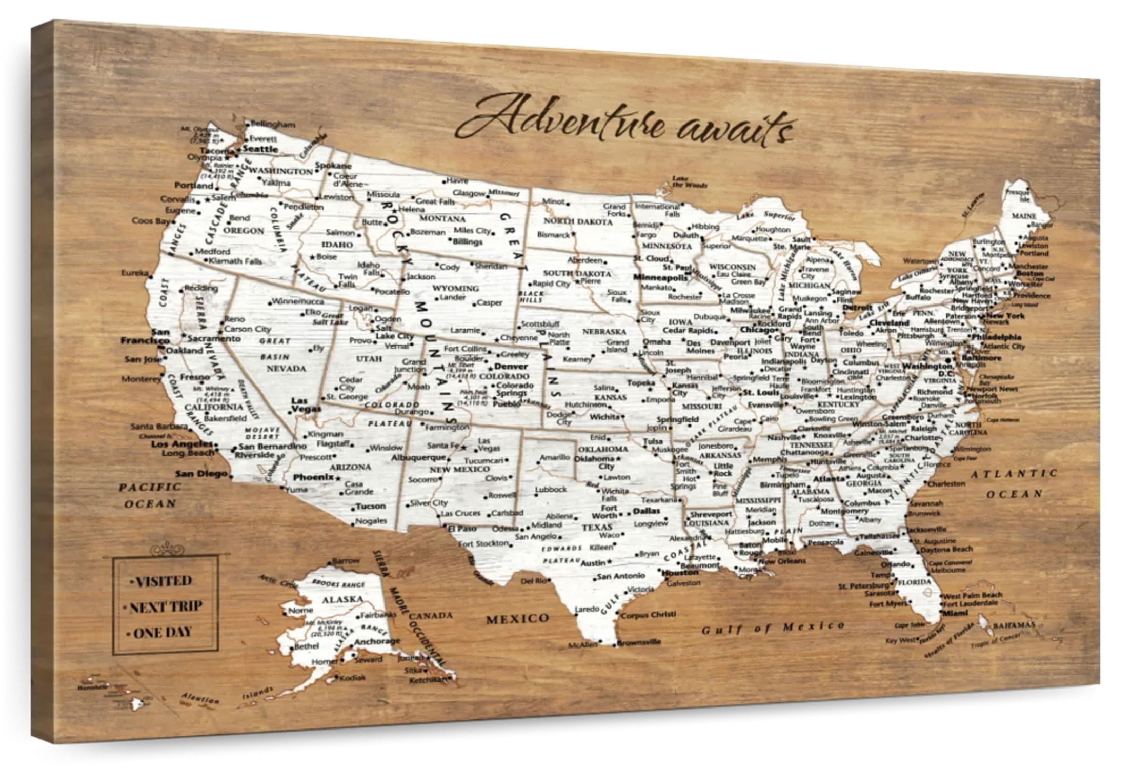 Elephant Stock My World Travel Map Push Pin V Wall Art - Map Canvas ...