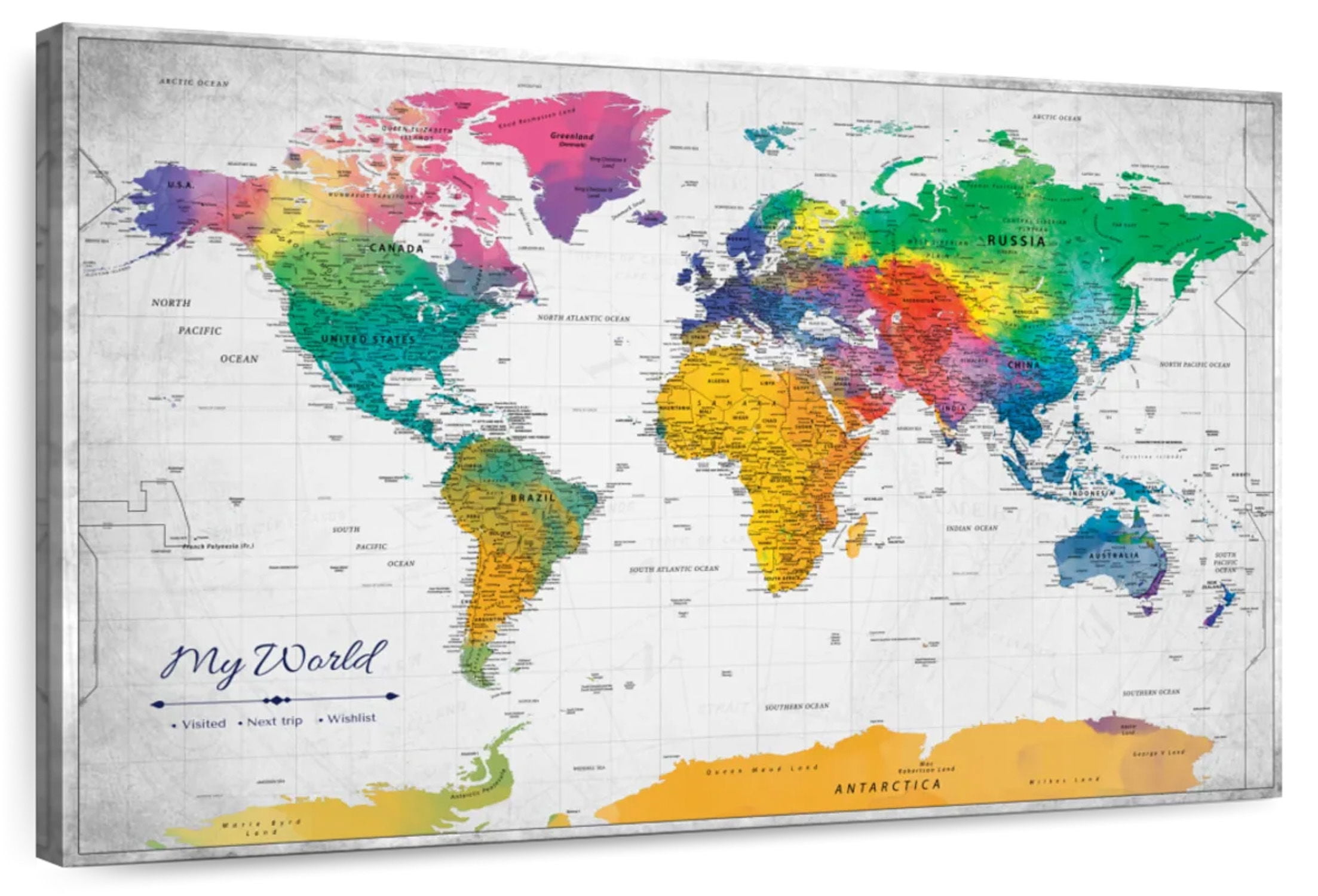 Elephant Stock My World Travel Map Push Pin V Wall Art - Map Canvas ...
