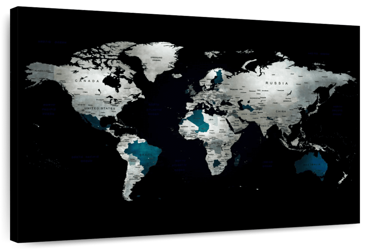 Elephant Stock Mysterious World Map Wall Art - Horizontal Canvas Wall ...