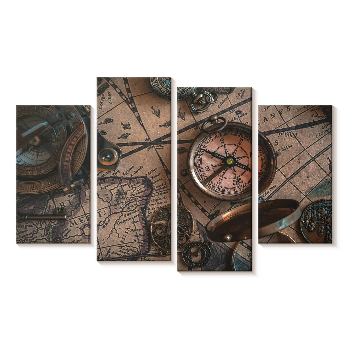 Elephant Stock Nautical Map Compass Wall Art - Horizontal Multi Panel ...