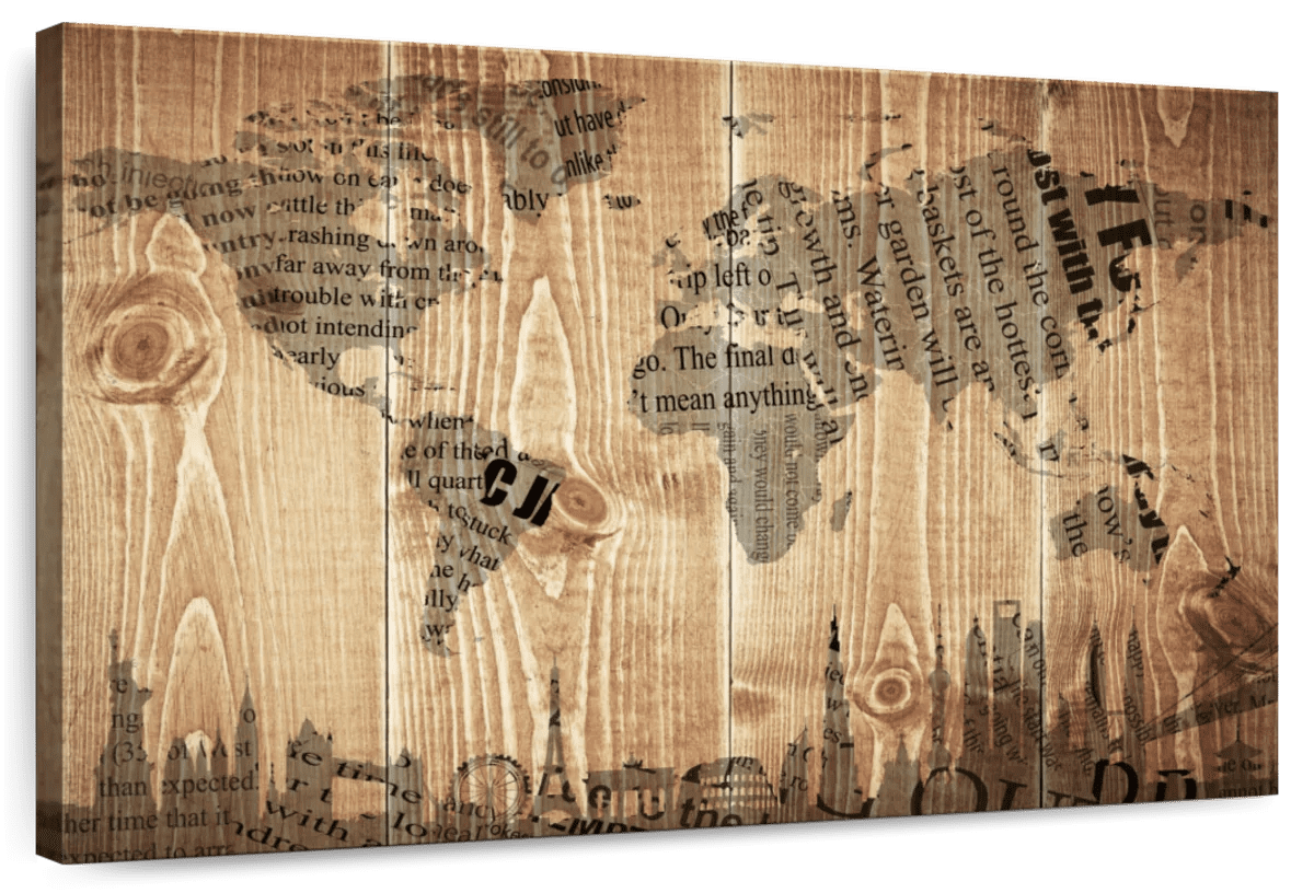 Elephant Stock Newspaper Landmark World Map Wall Art - Horizontal ...