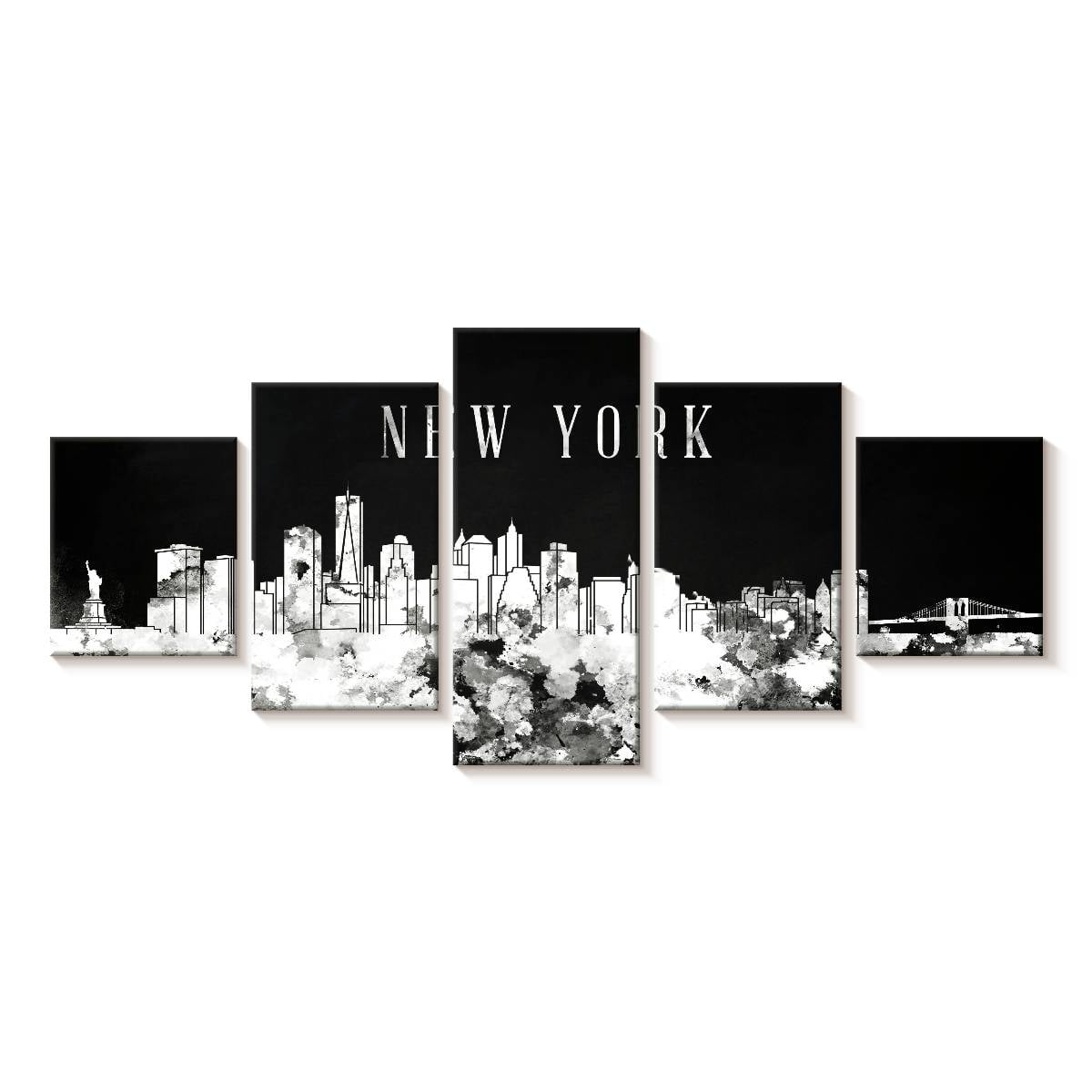 Elephant Stock Nyc Skyline Bw Wall Art - Horizontal Multi Panel Canvas ...