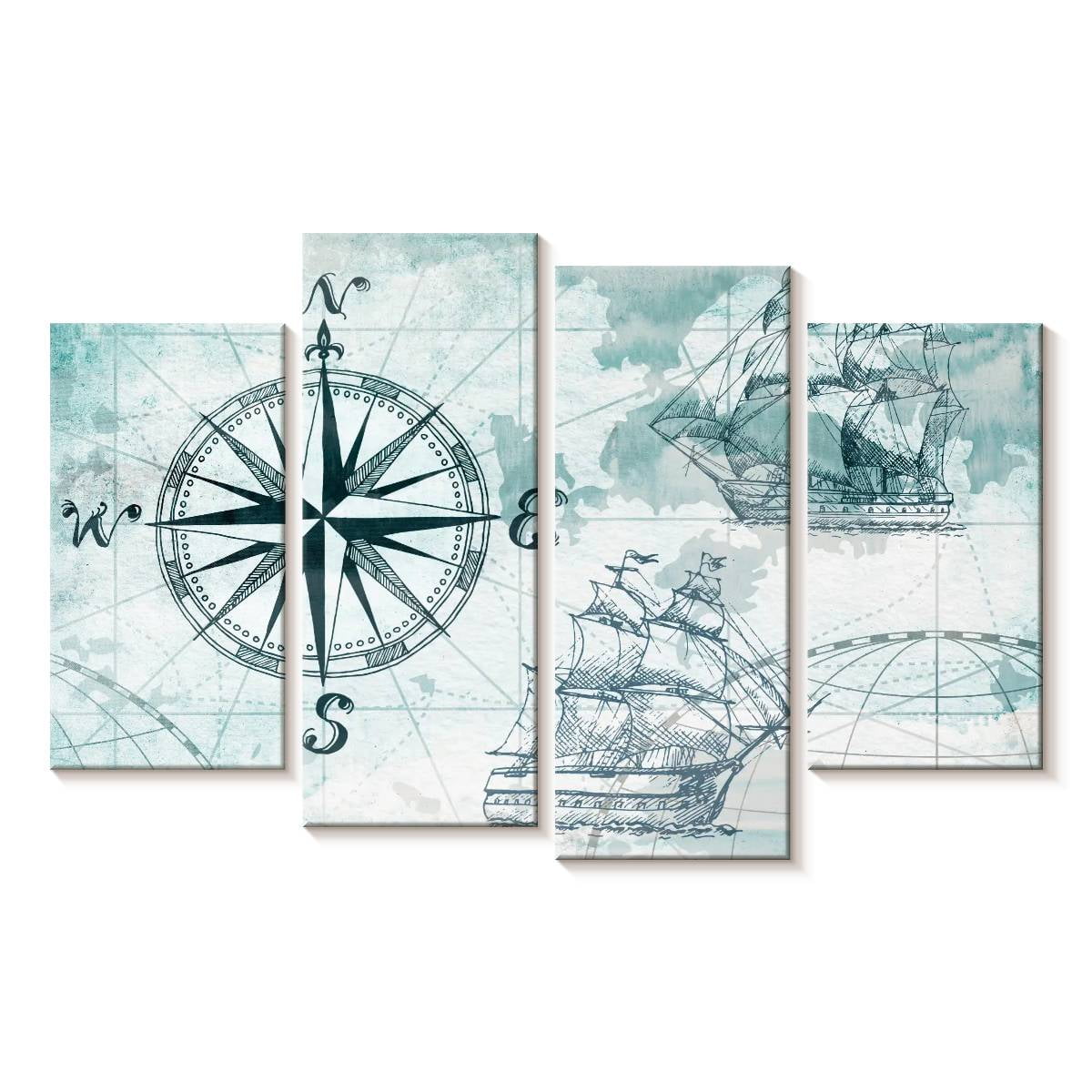 Elephant Stock Ocean Compass Wall Art - Horizontal Multi Panel Canvas ...