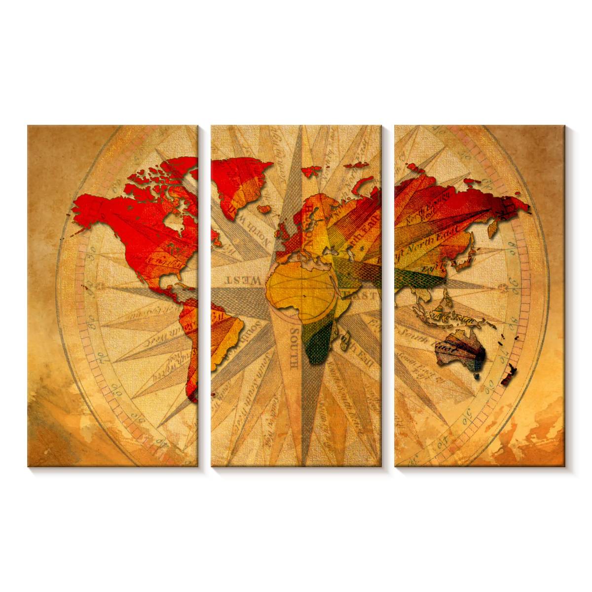 Elephant Stock Old Compass World Map Wall Art - Horizontal Multi Panel ...