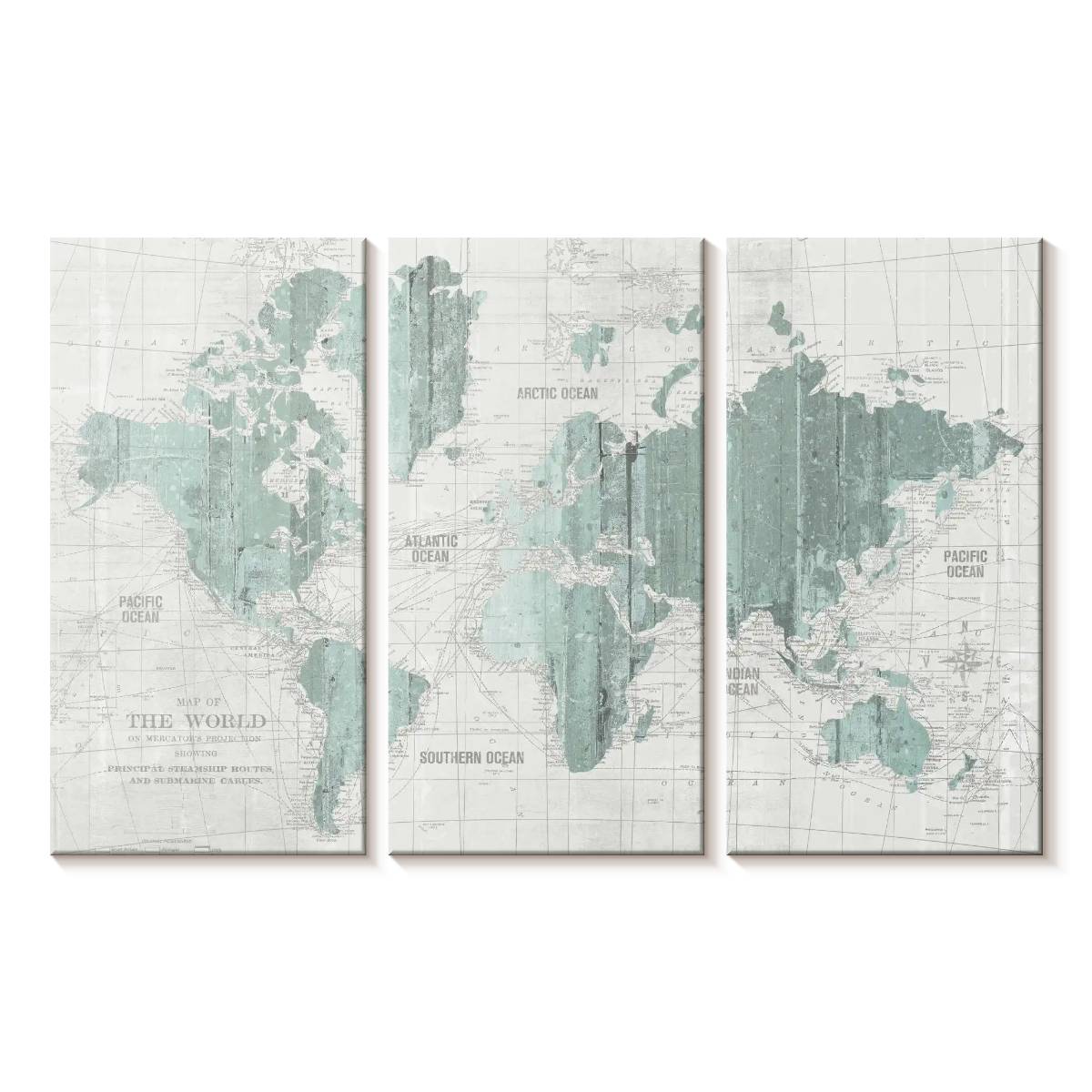 Elephant Stock Old World Map Mint Gray Wall Art - Horizontal Multi ...