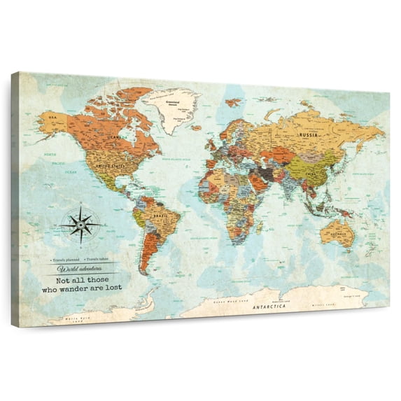 Elephant Stock Our Travels Push Pin World Map I Wall Art - Map Canvas ...
