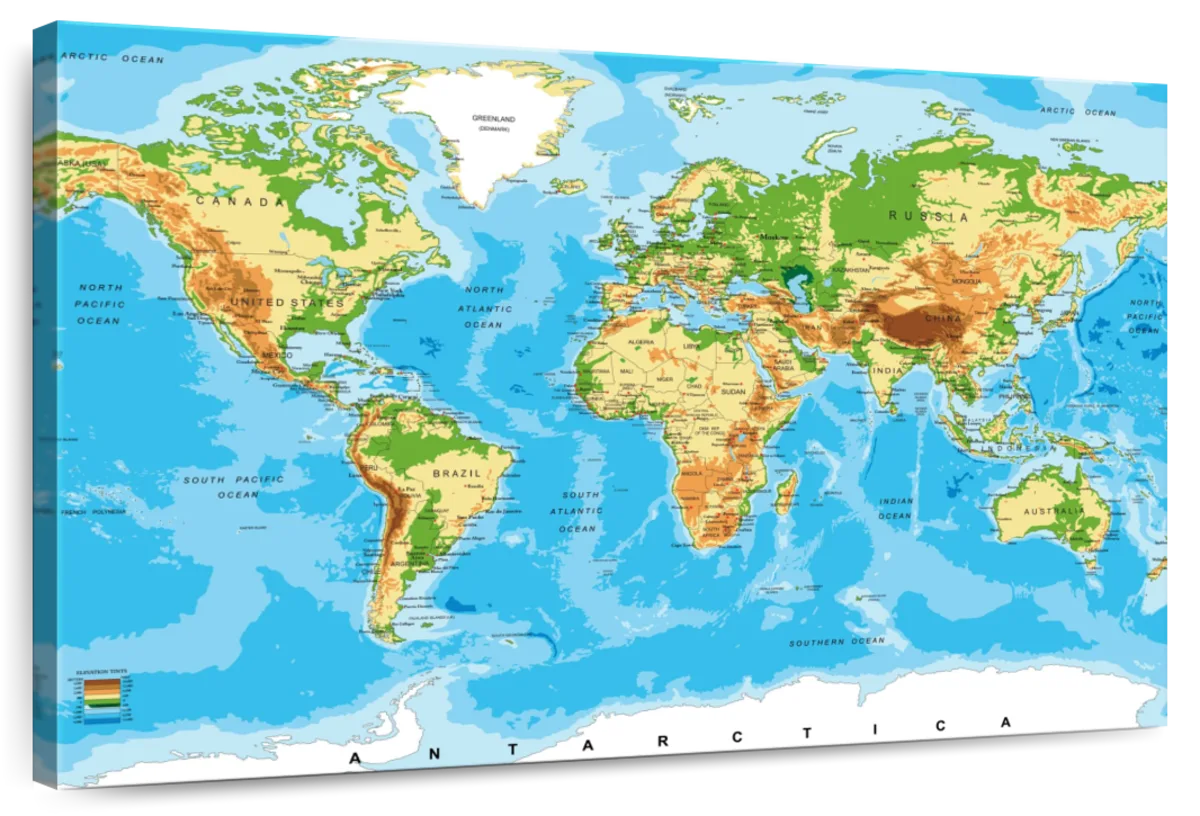 Elephant Stock Physical World Map Wall Art - Horizontal Canvas Wall Art ...