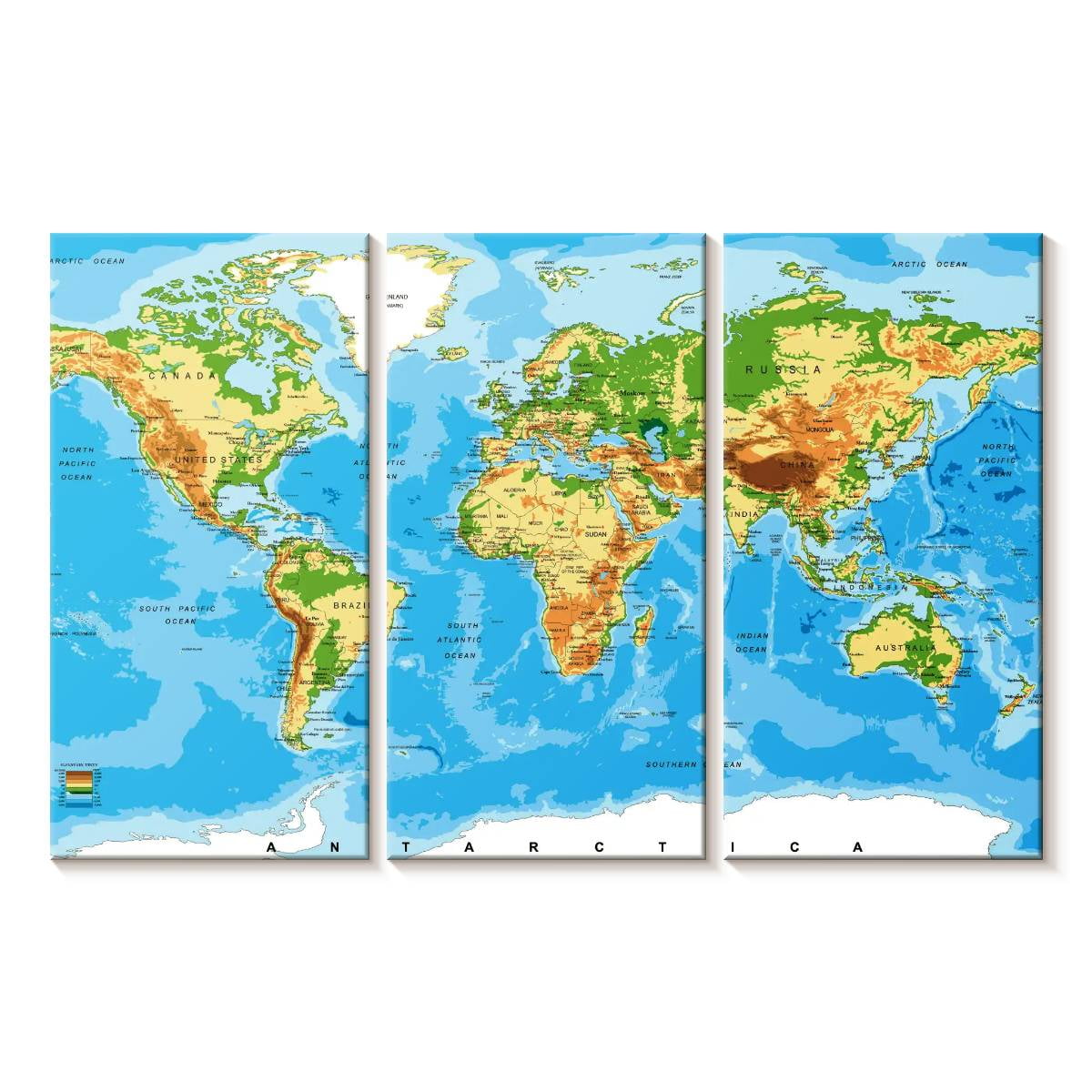 Elephant Stock Physical World Map Wall Art - Horizontal Multi Panel ...