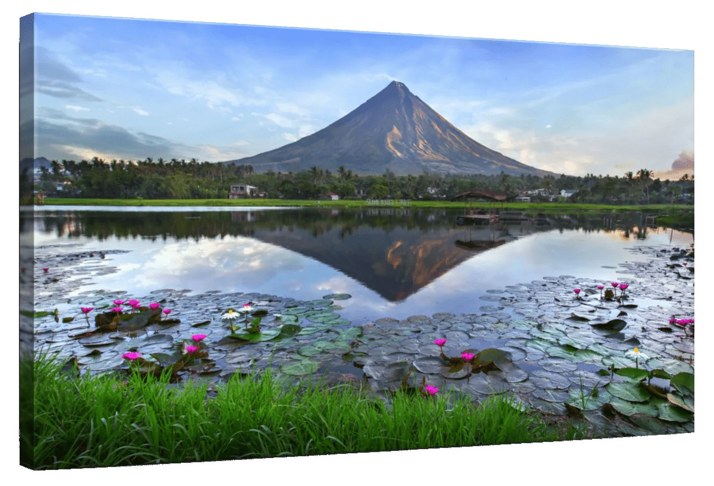 Elephant Stock Pond By Mayon Volcano Wall Art - Horizontal Canvas Wall ...