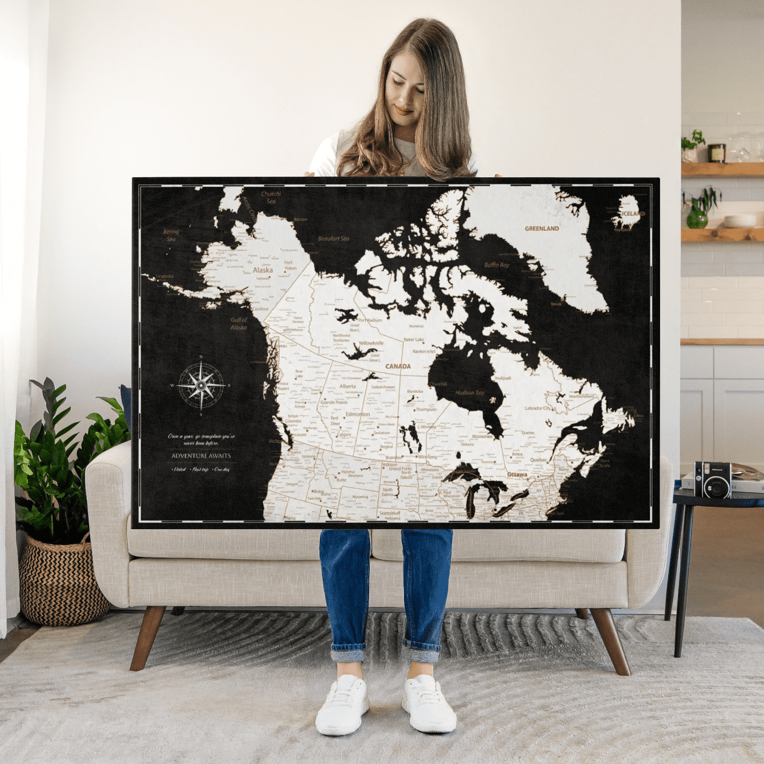 Elephant Stock Push Pin Canada Map On Black Wall Art - Map Canvas Art ...