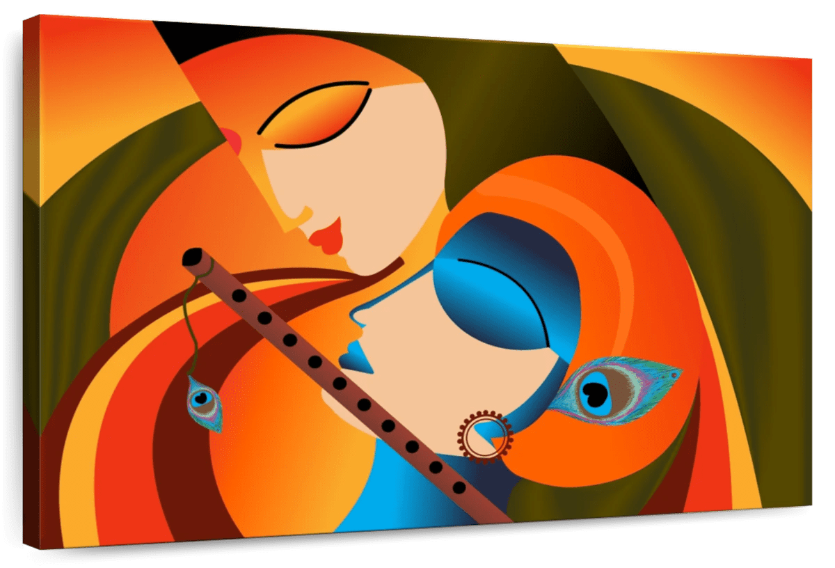 Elephant Stock Radha Krishna Madhubani Wall Art - Horizontal Canvas ...