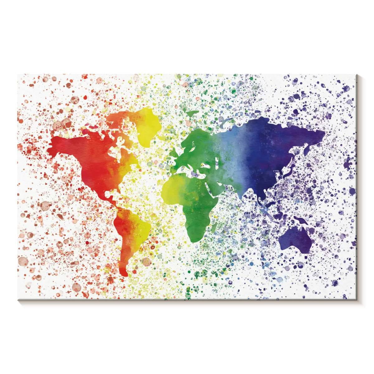 Elephant Stock Rainbow Splatter World Map Wall Art - Horizontal Canvas Wall Art - Living Room ...