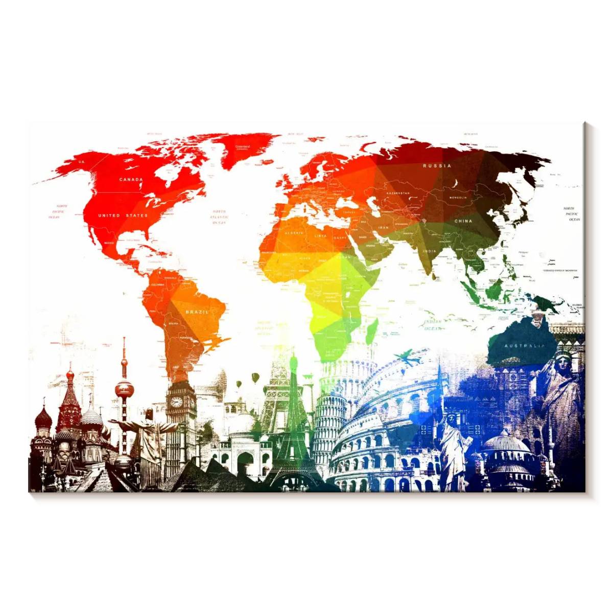 Elephant Stock Rainbow World Map Wall Art - Horizontal Canvas Wall Art ...