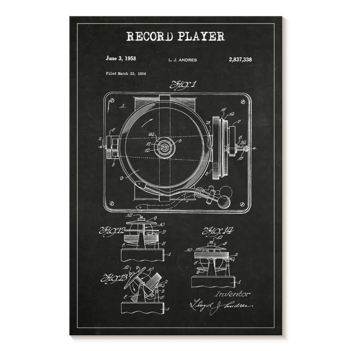 Elephant Stock Record Player Patent Bw Wall Art - Vertical Canvas Wall ...