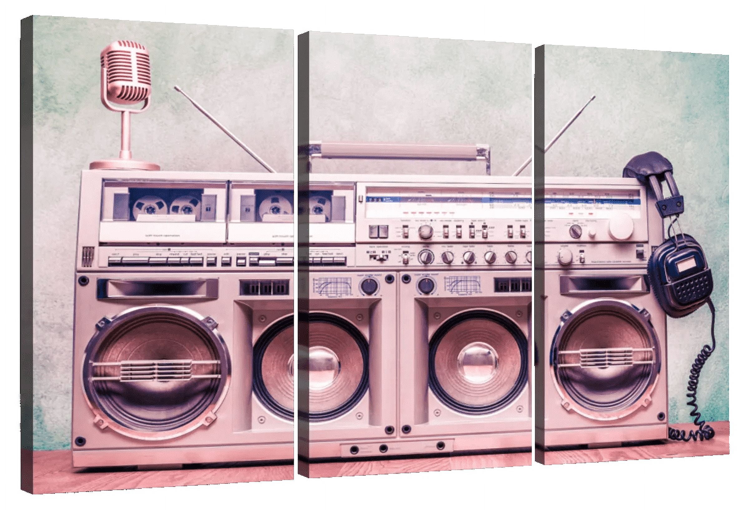 Elephant Stock Retro Boombox Wall Art - Horizontal Multi Panel Canvas - Living Room Wall Decor ...