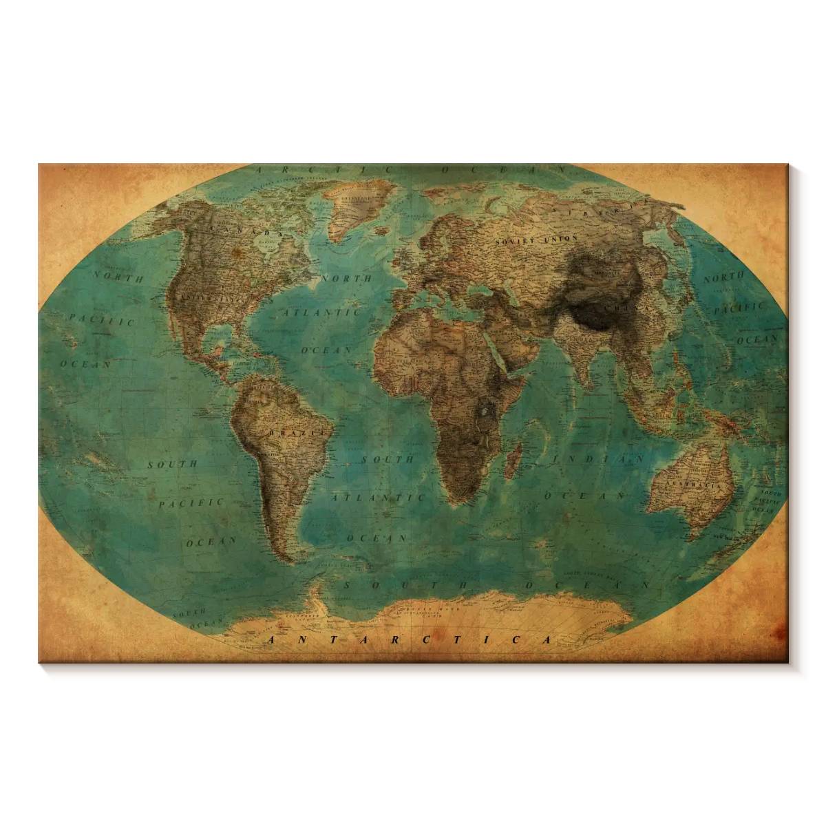 Elephant Stock Retro World Map Wall Art - Horizontal Canvas Wall Art ...
